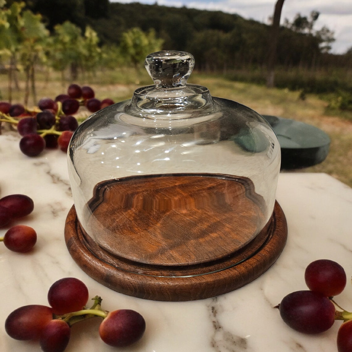 Vintage Goodwood Teakwood Cheese Tray Glass Cloche by Julie Pomerantz ...