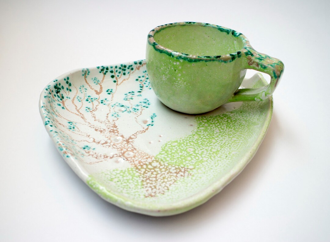 Cup Set Handmade With Big Plate , Breakfast Cup Set, Breakfast Set ...