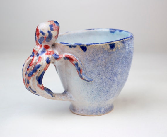 Handmade coffee tea cup with octopus on handle tea coffee | Etsy