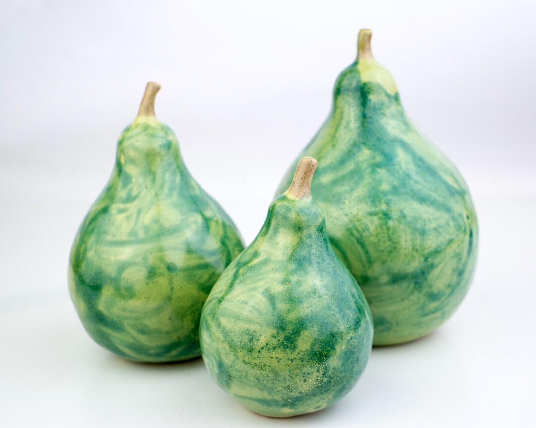 Handmade Ceramic Pear Set, Green Glazed Pottery, Farmhouse Table Decor ...