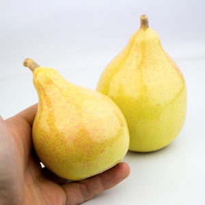 Handmade Stoneware Pear Set, Green Glazed Ceramic Fruit, Interior ...
