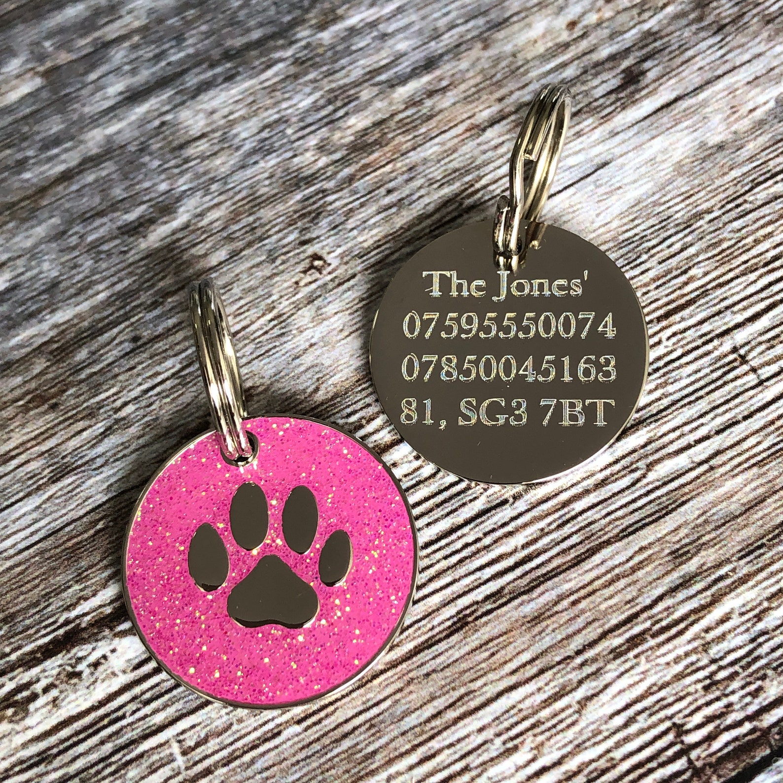 Pink Glitter Paw Print Enamel Dog Tag | Etsy