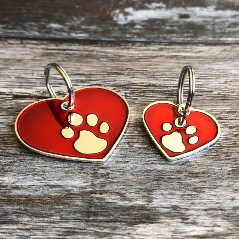 Red and Silver Heart Pet ID Dog Tag | Etsy