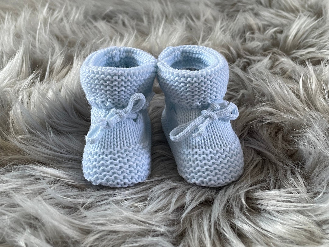 Baby Blue Knitted Baby Booties - Etsy