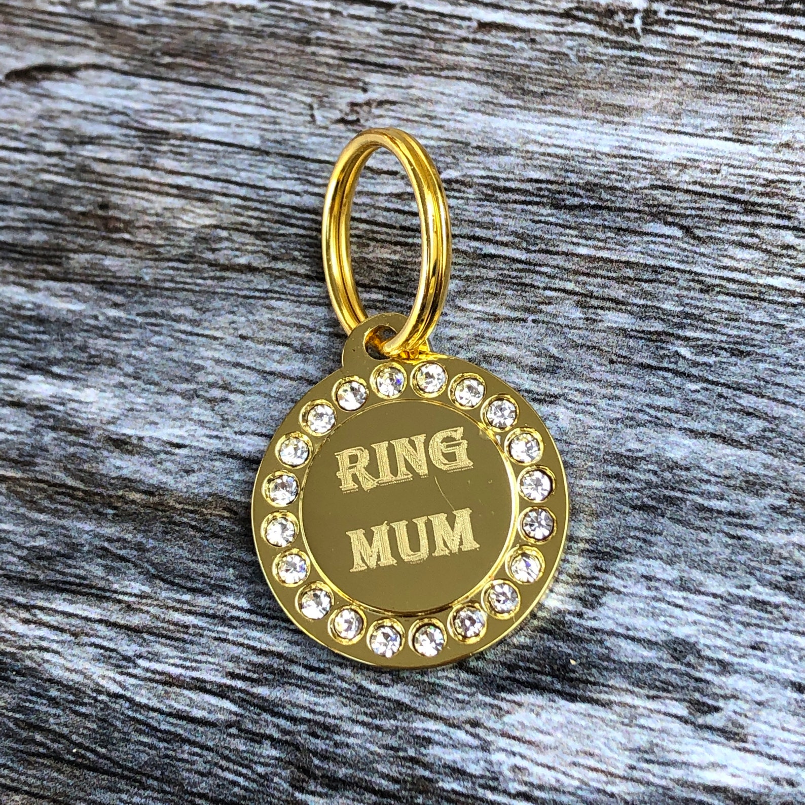 Gold Circular Diamante Dog Tag - Etsy UK