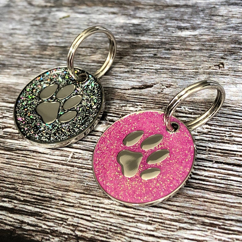 Pink Glitter Paw Print Enamel Dog Tag - Etsy