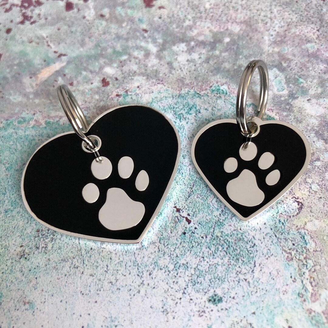 Black and Silver Heart Pet ID Dog Tag - Etsy
