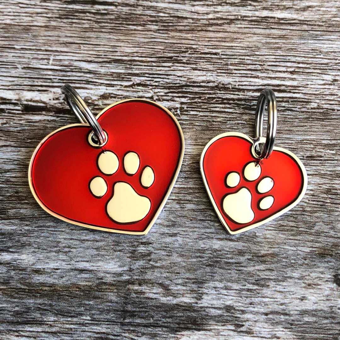 Red and Silver Heart Pet ID Dog Tag - Etsy