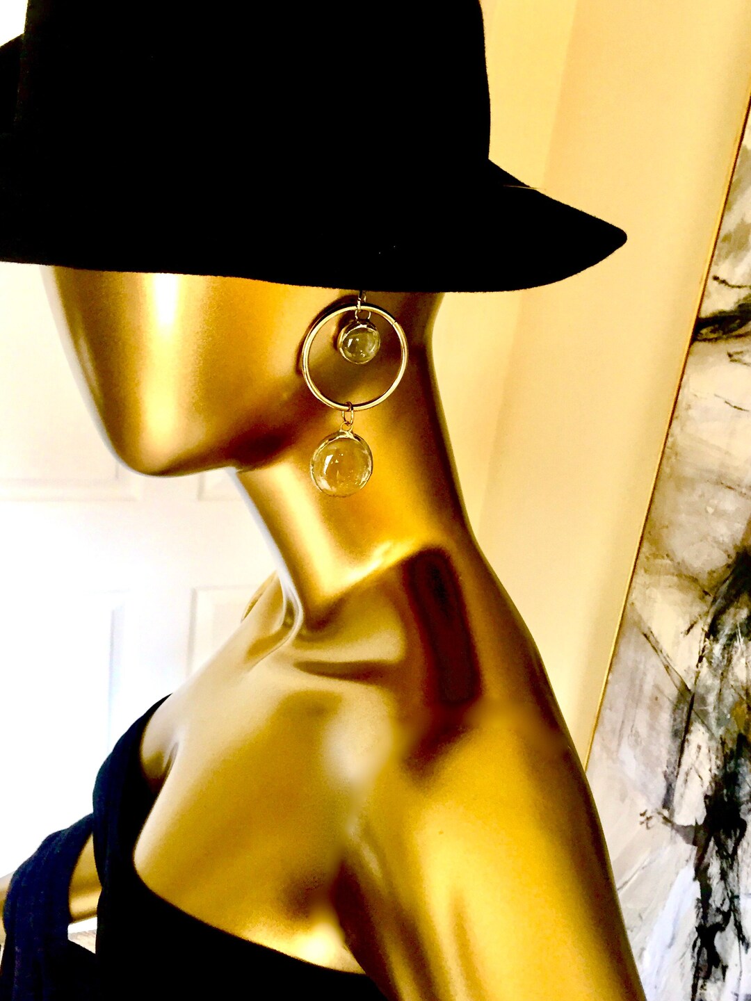 Stained Glass & Steel Hoop MAX LEXINGTON Spinner Fidget Earrings ...