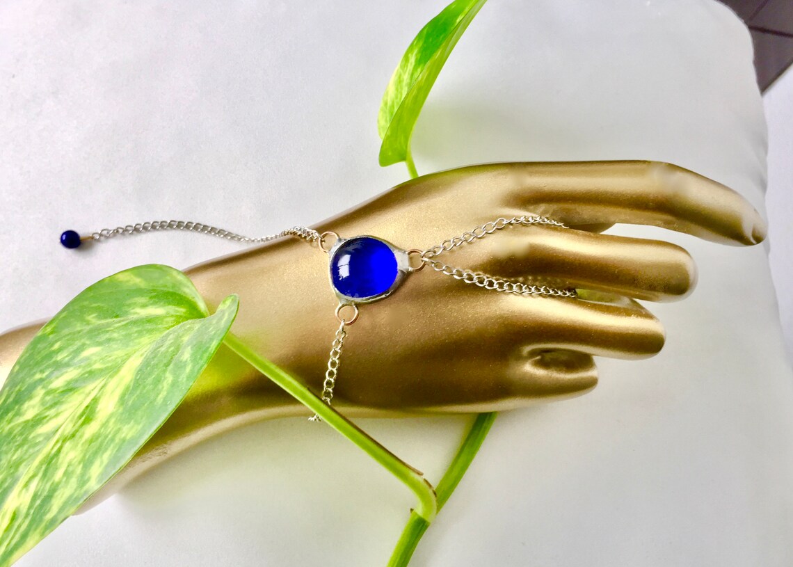 Blue Glass Hand Chain Hand Harness Artisan Made Stained Glass - Etsy