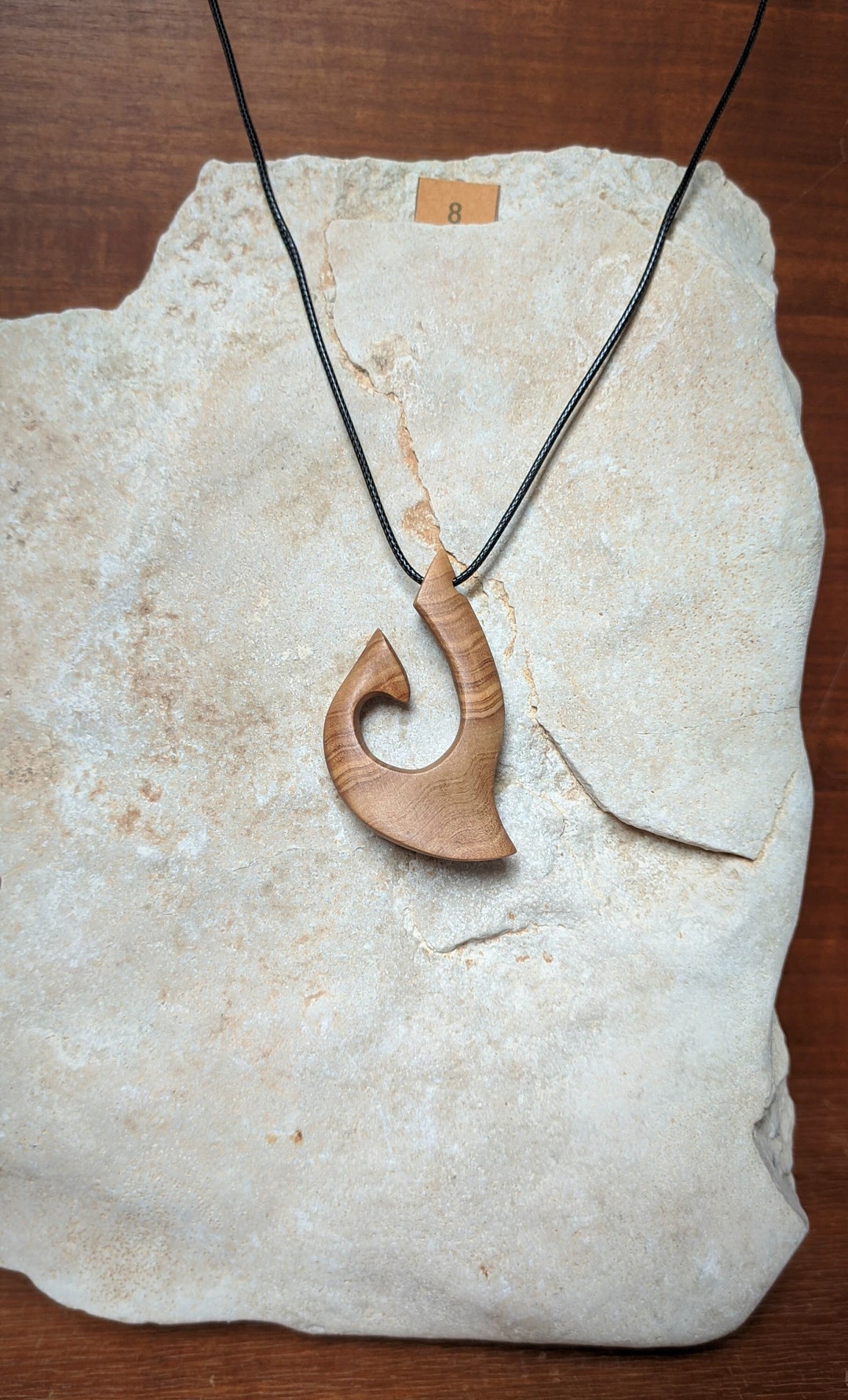 Hand Carved Olive Wood Maori Fish Hook Necklace Pendant, Maori Pendant ...