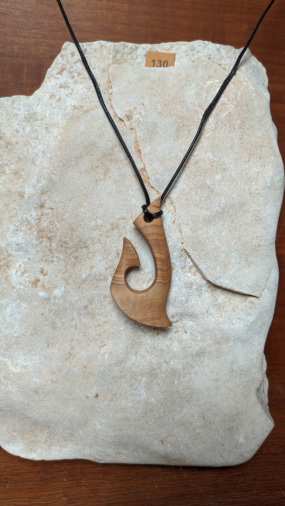 Hand Carved Olive Wood Maori Fish Hook Necklace Pendant, Maori Pendant ...