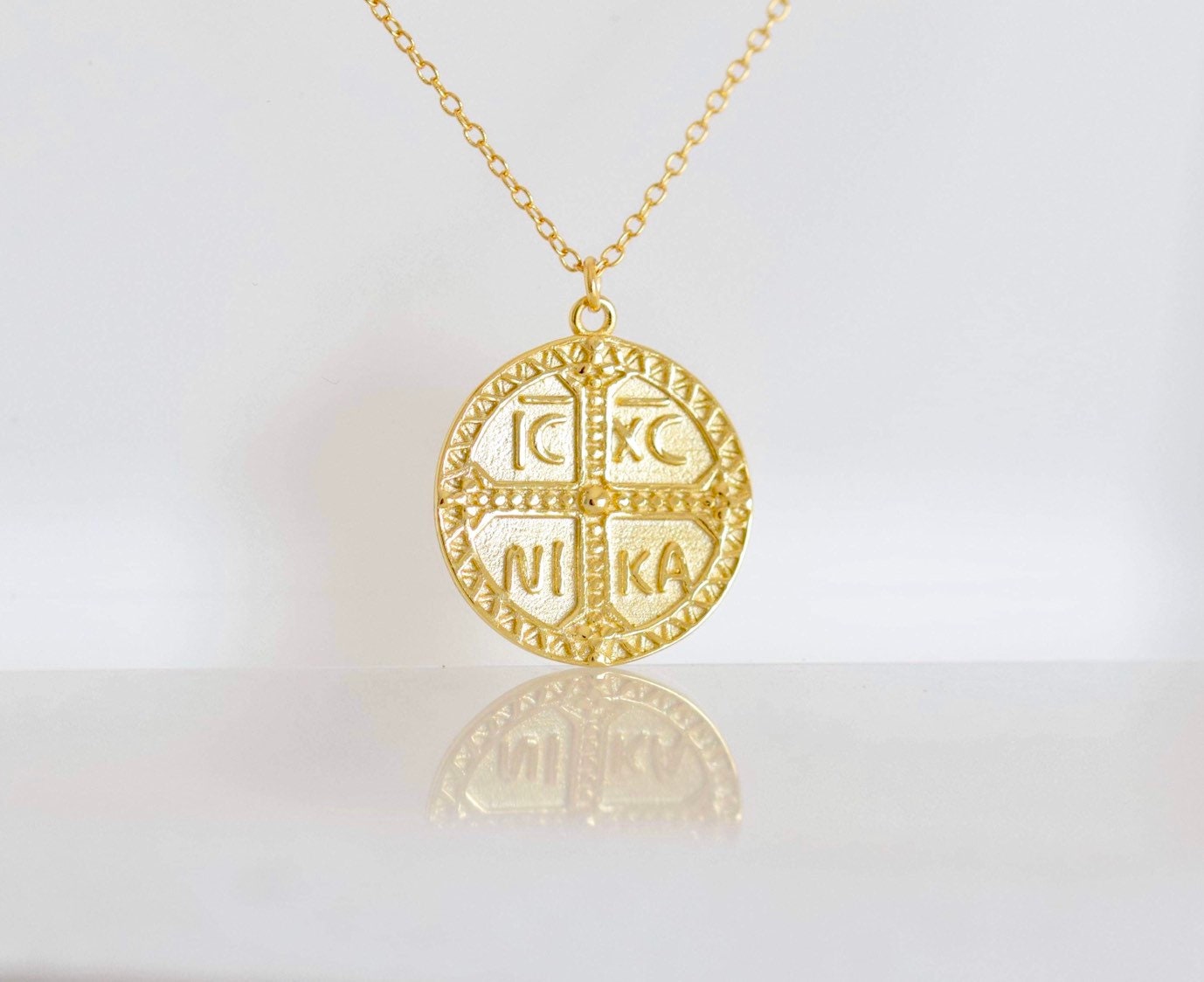 Greek Medallion Necklace. Orthodox Medal Necklace. Gold Cross | Etsy