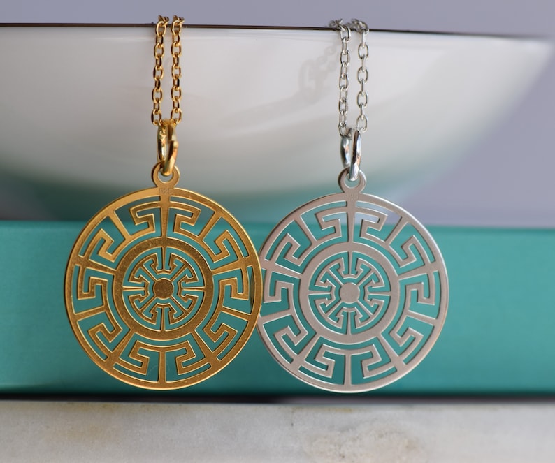 Greek Key Pattern Necklace. Gold Meander Motif Necklace. Greek - Etsy