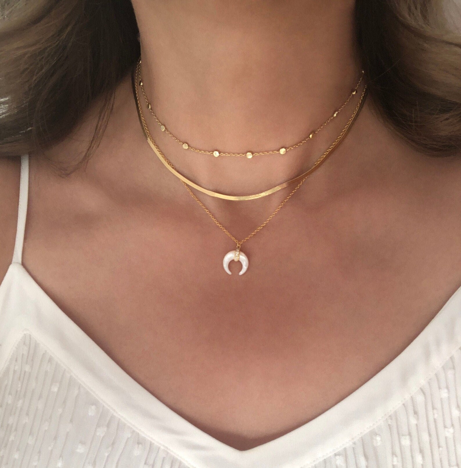 Dainty Herringbone chain necklace. Gold snake chain. Flat | Etsy