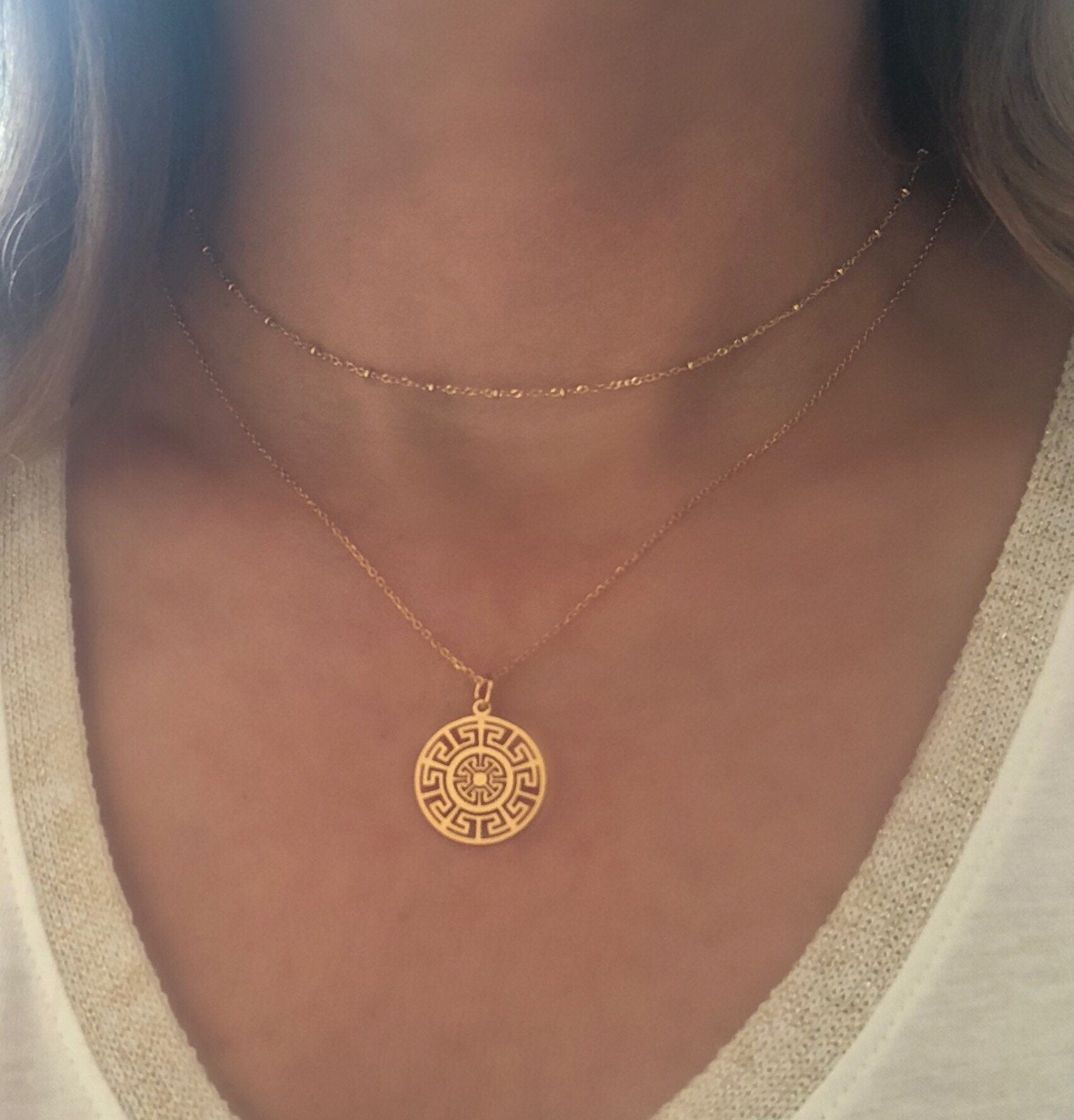 Greek Key Pattern Necklace. Gold Meander Motif Necklace. Greek | Etsy