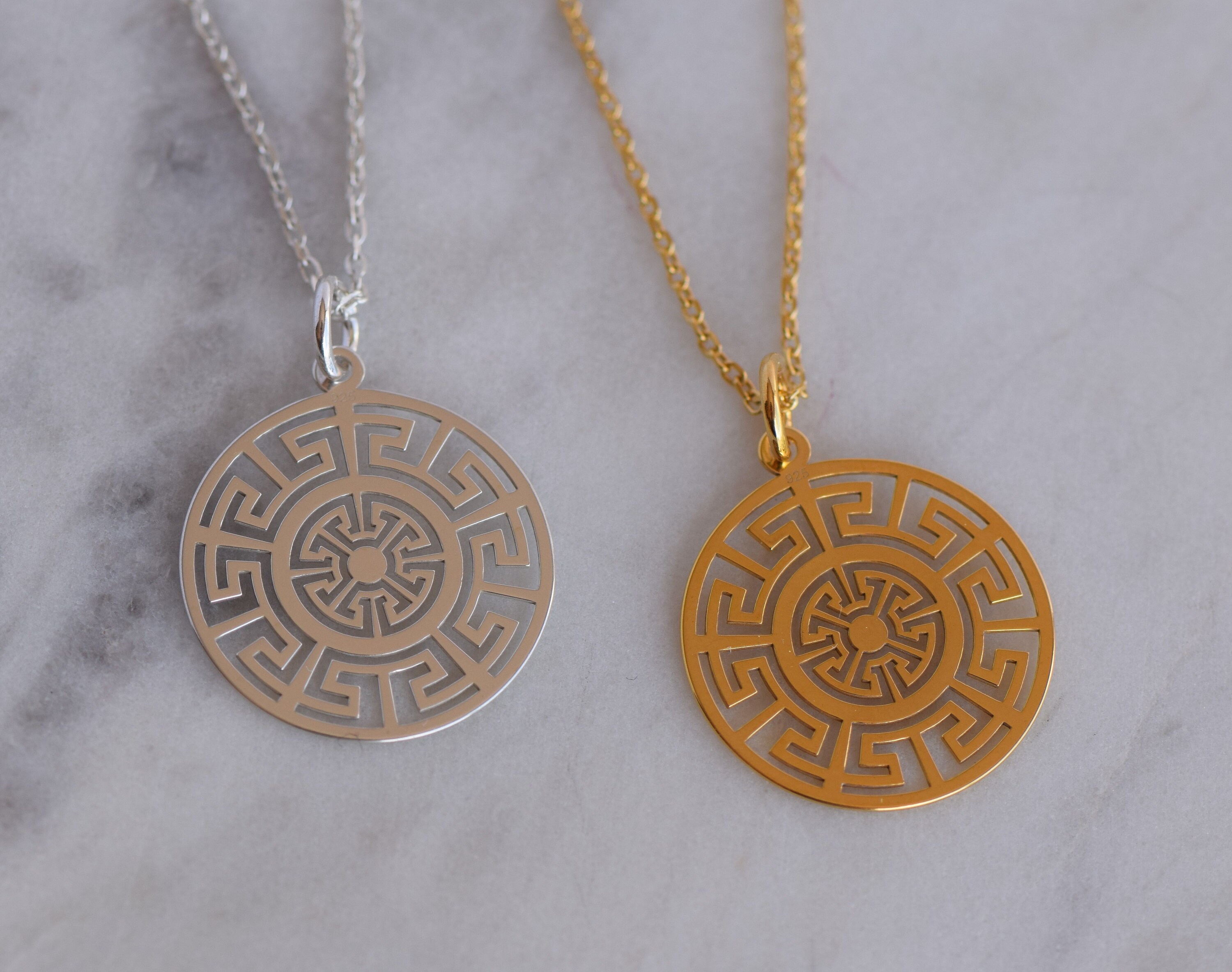 Greek Key Pattern Necklace. Gold Meander Motif Necklace. Greek | Etsy