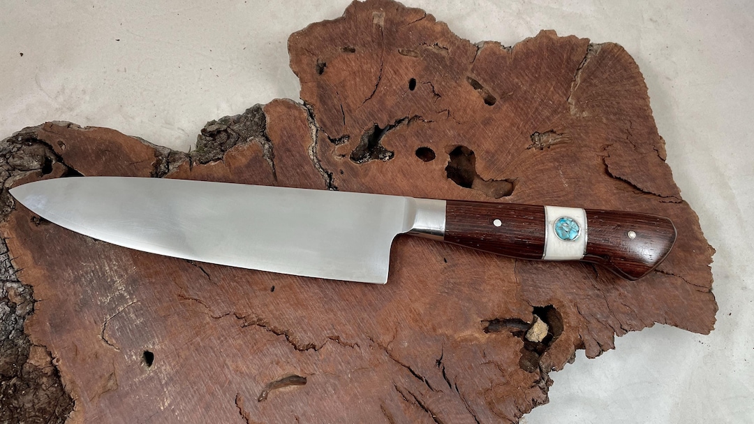 Bubinga Wood Handle Chef's Knife With Foe Ivory, Arizona Turquoise and ...