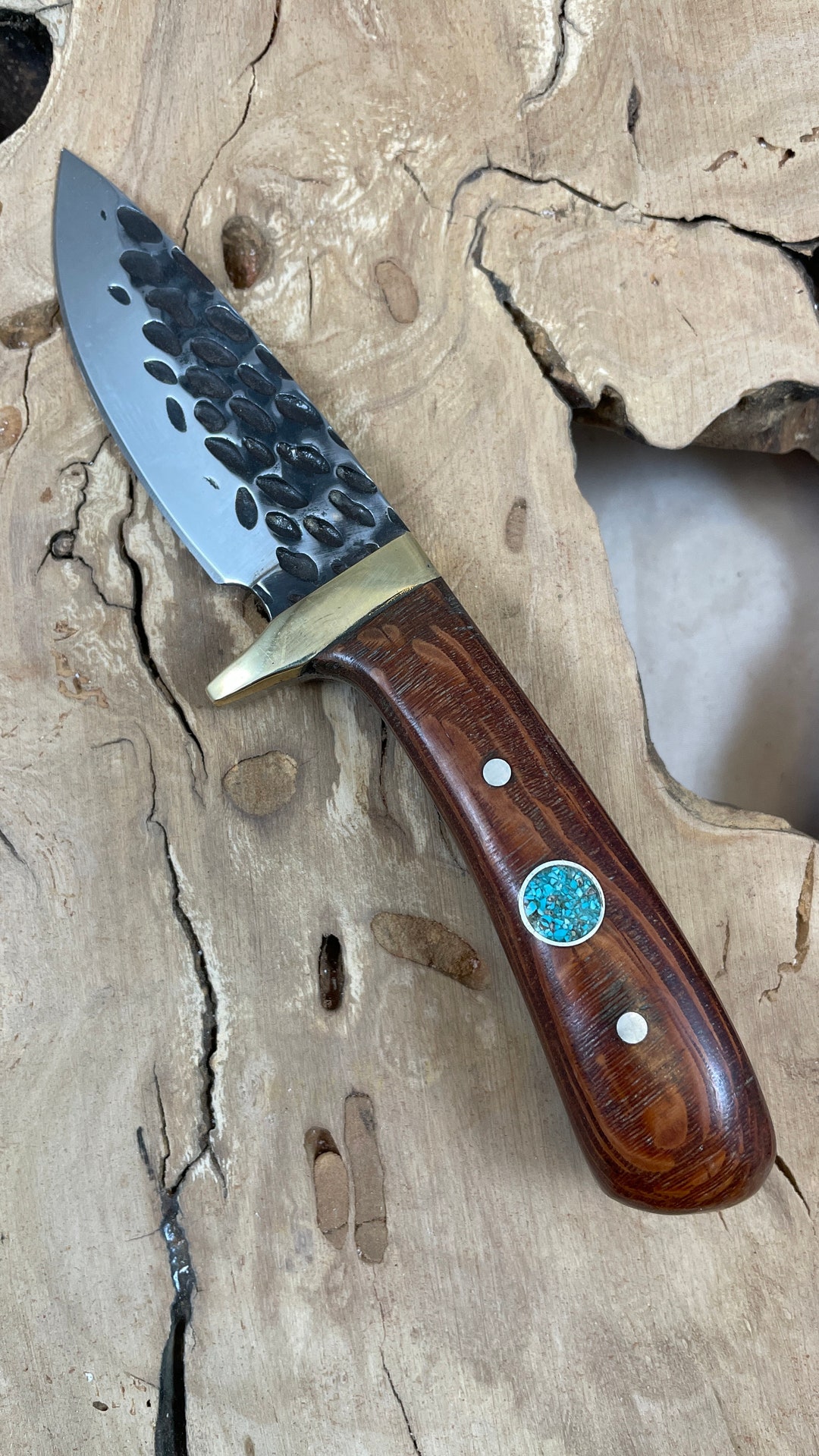 Handmade Skinning Knife Lacewood Handle Turquoise Sterling Silver Inlay ...