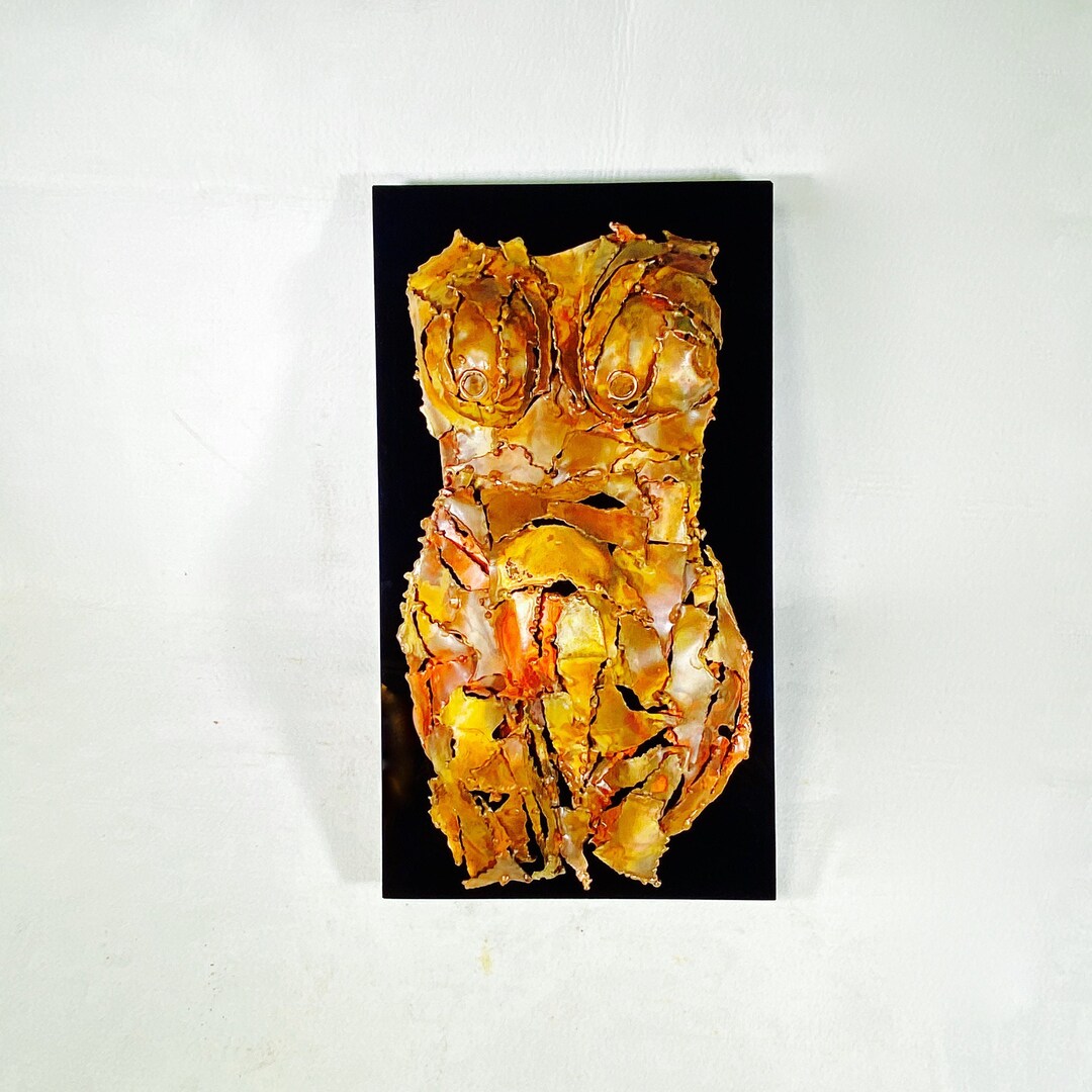 Abstract Copper Female Torso Wall Sculpture - Black Acrylic Frame - One ...