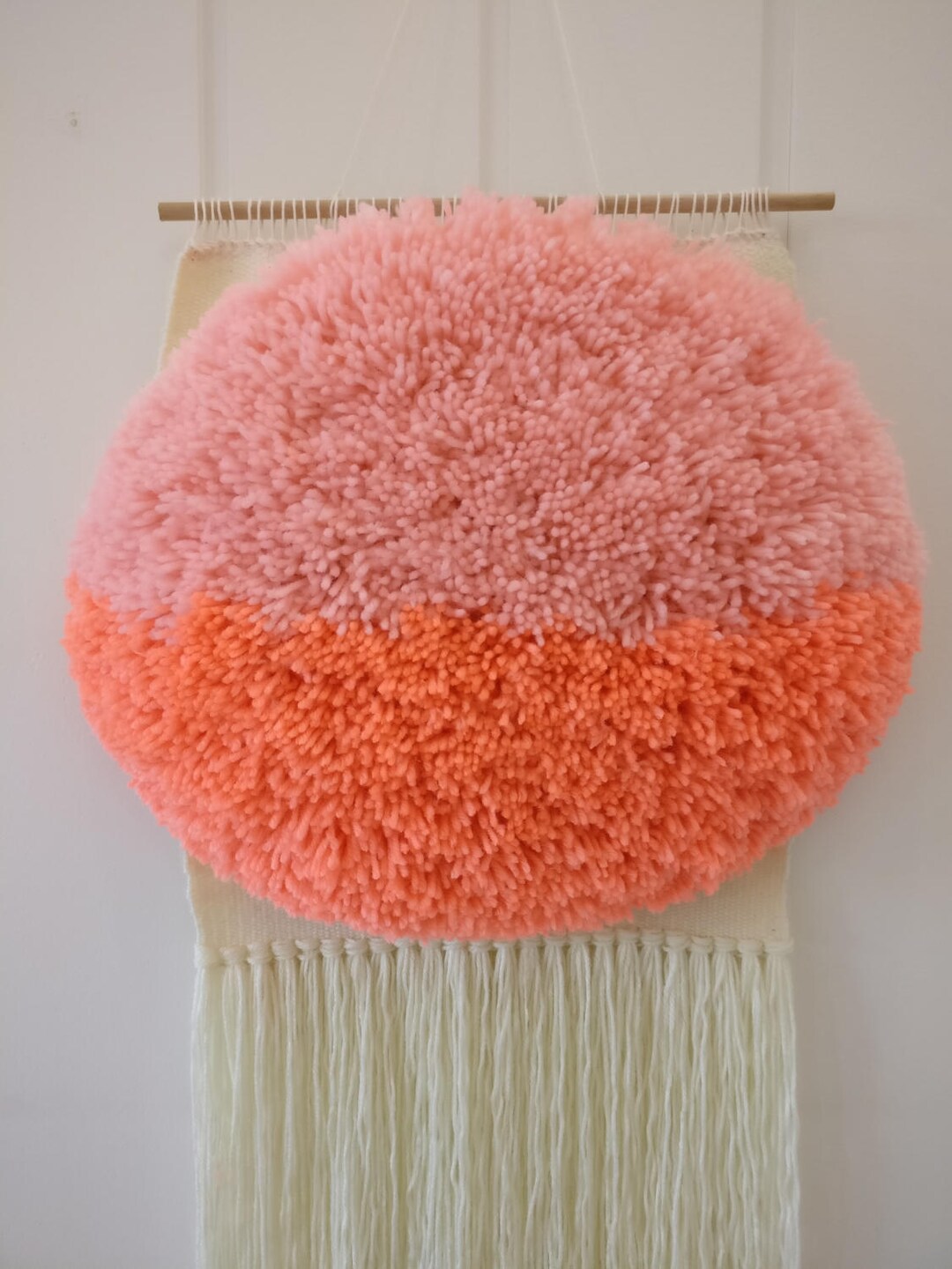 Woven Wall Hanging, Peach and Apricot Round Shag Weaving, Wall Art ...