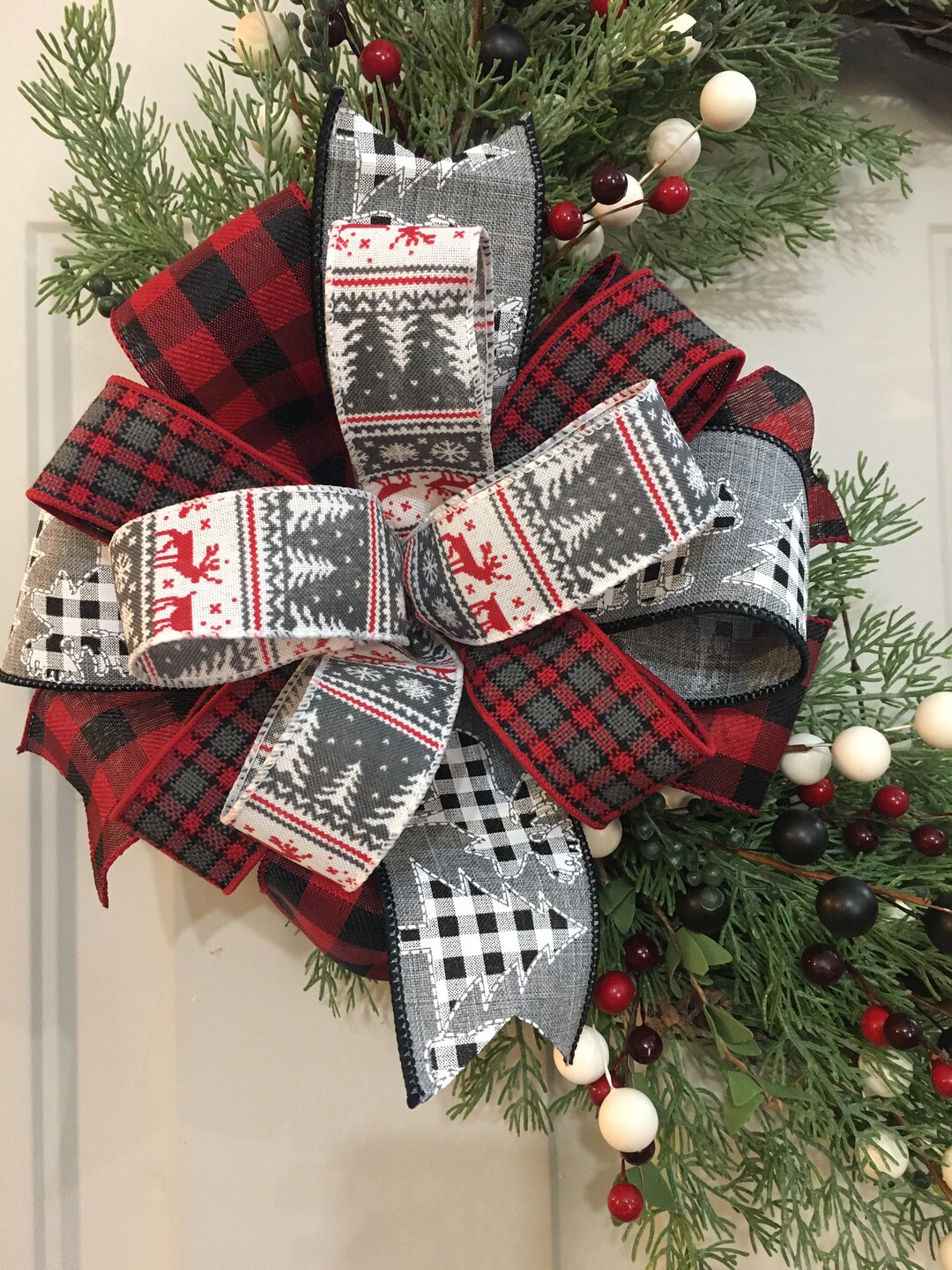 Red Plaid Christmas Bow: Farmhouse Tree Topper, Winter Decor - Etsy