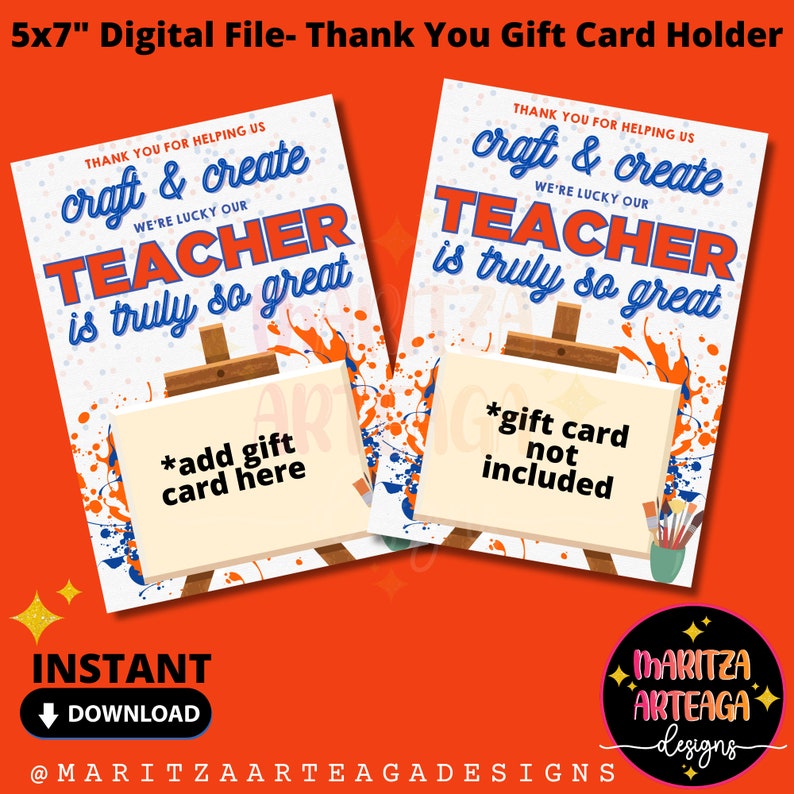 5x7" Digital File- Teacher Appreciation - Thank You Gift Card Holder ...