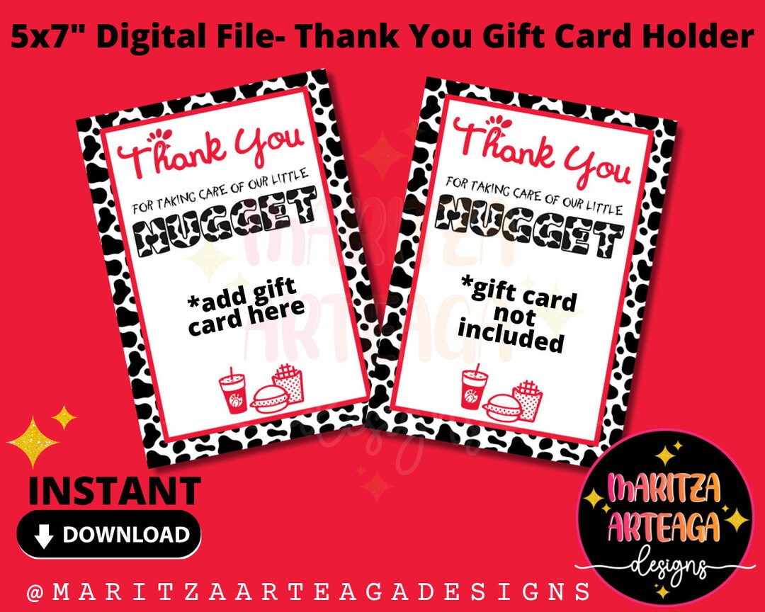 5x7 Digital File Teacher Appreciation Thank You Gift Card Holder CFA ...