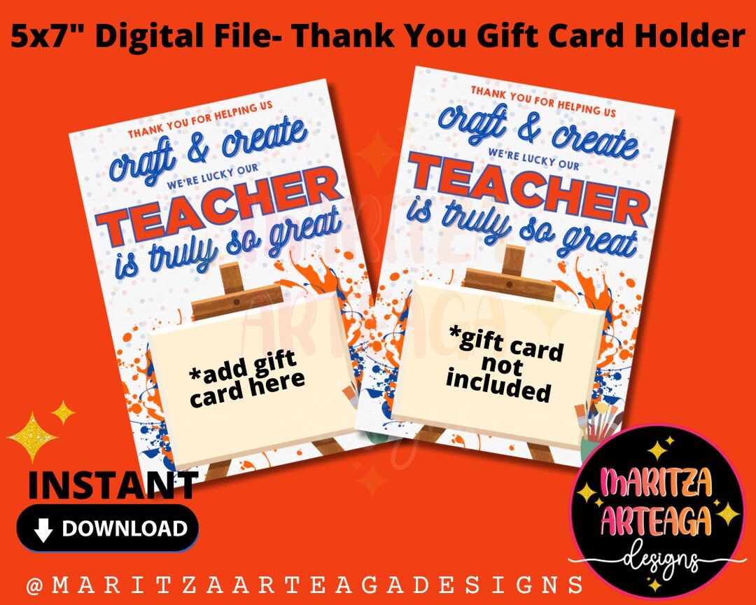 5x7" Digital File- Teacher Appreciation - Thank You Gift Card Holder ...