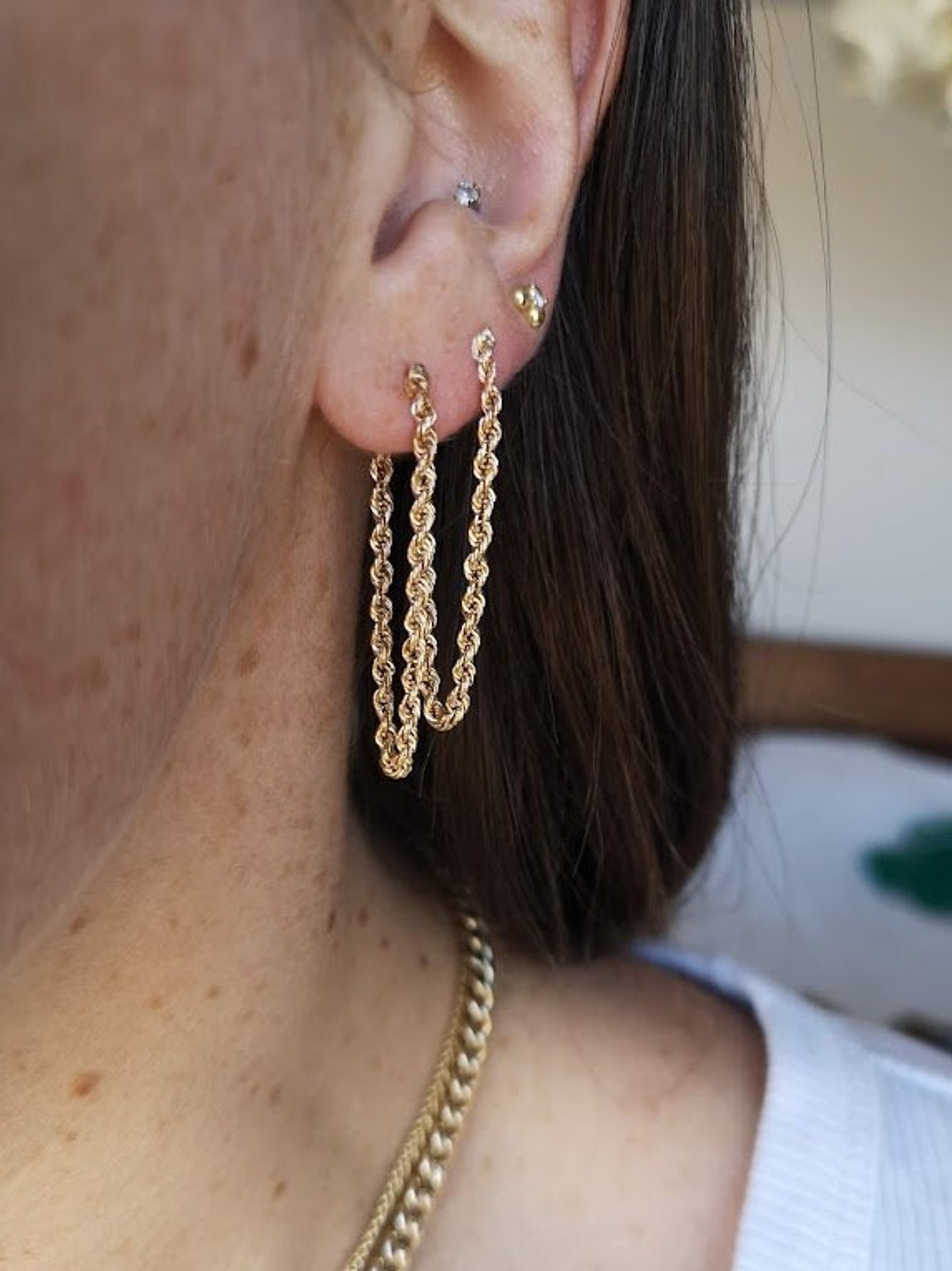 Rope Chain Earrings in Solid 10K Yellow Gold - Etsy
