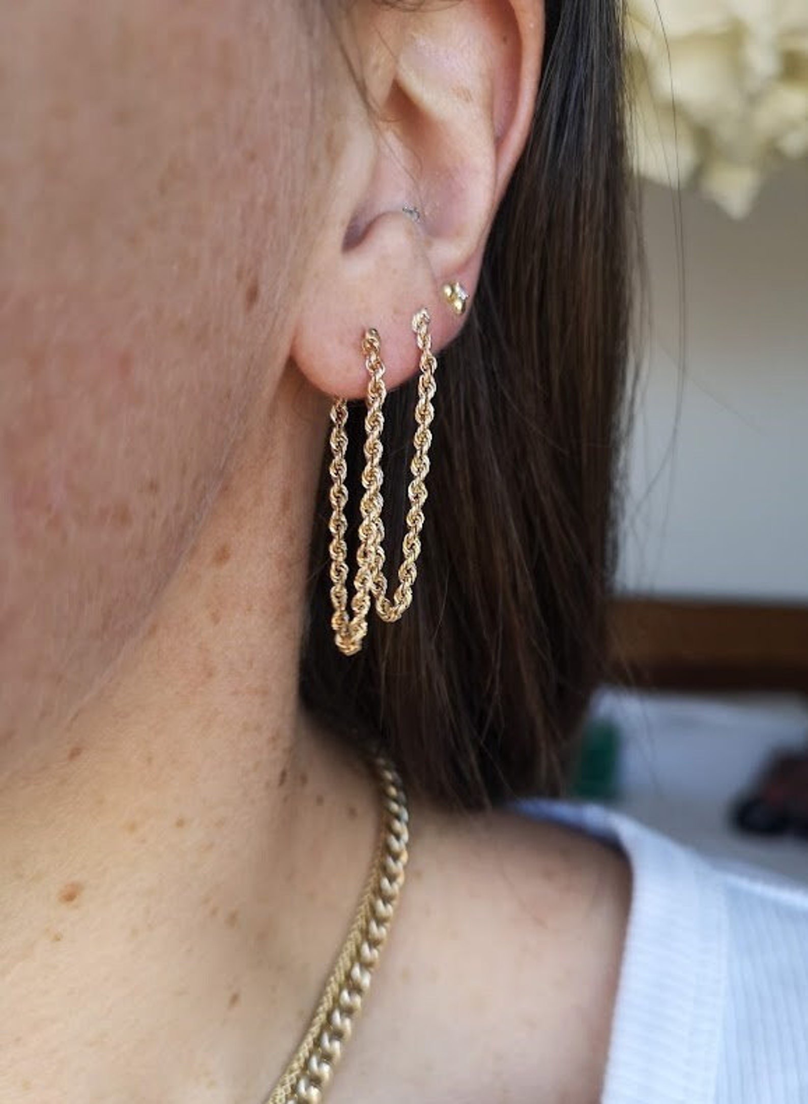 Rope Chain Earrings in Solid 10K Yellow Gold - Etsy