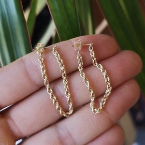 Rope Chain Earrings in Solid 10K Yellow Gold - Etsy