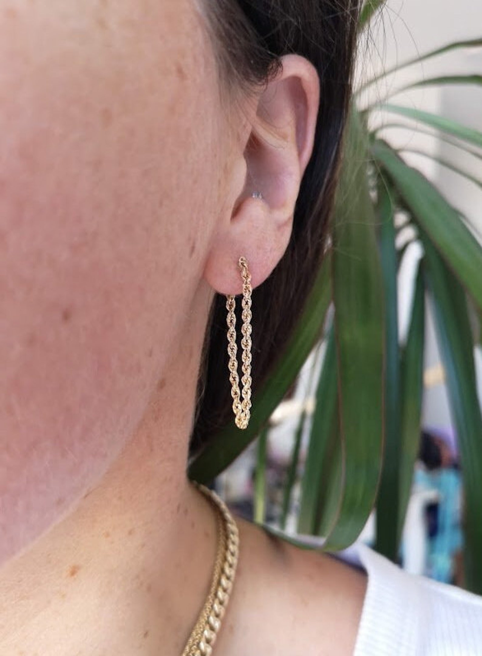 Rope Chain Earrings in Solid 10K Yellow Gold - Etsy