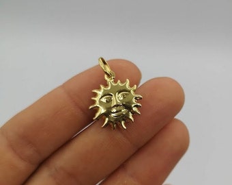 14K Gold Sunshine Charm, Add on Organic Round 11mm Yellow Sun Charm ...