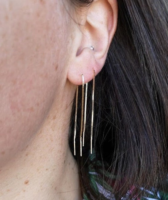 LicoJewelry Gold Threader Earrings 10K Solid Yellow Gold