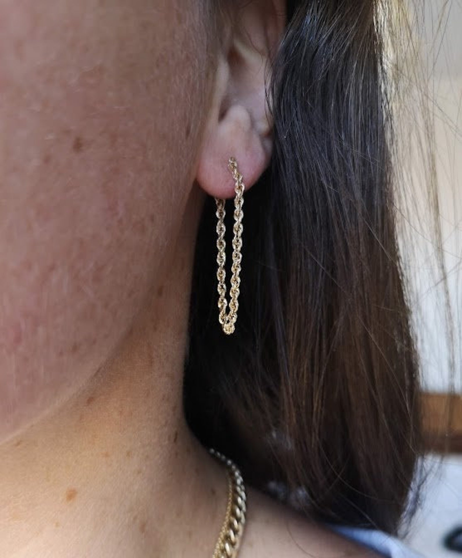 Rope Chain Earrings in Solid 10K Yellow Gold - Etsy