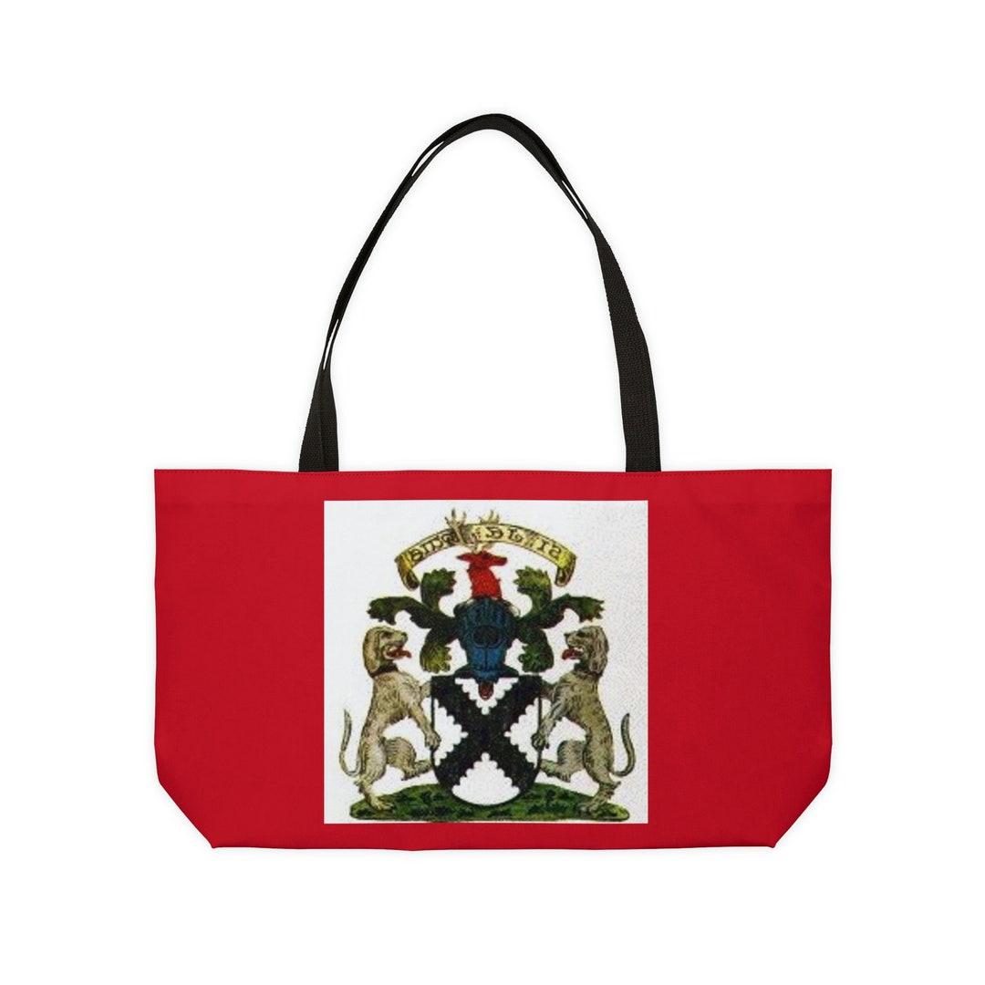 Vibrant Red Calhoun Coat of Arms Weekender Tote Bag, Custom Designed ...