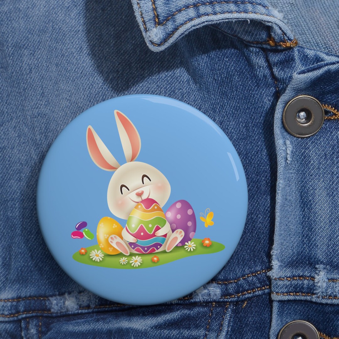 Cute Bunny Easter Aesthetic Custom Pin Buttons in 3 Sizes, Easter ...