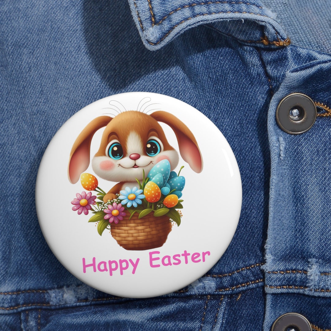 Cute Easter Bunny Aesthetic Custom Pin Buttons in 2 Sizes, Happy Easter ...