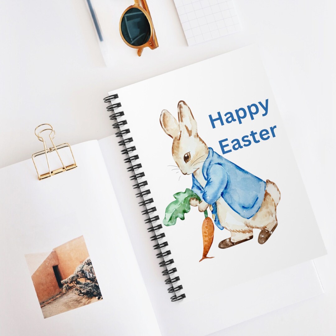 Happy Easter Rabbit Aesthetic White Spiral Notebook Lined Pages, Easter ...