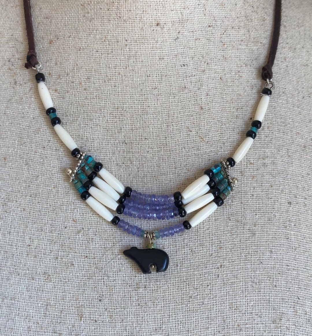 Native American Buffalo Bone Bead Necklace. Beautiful Gemstone Regalia ...