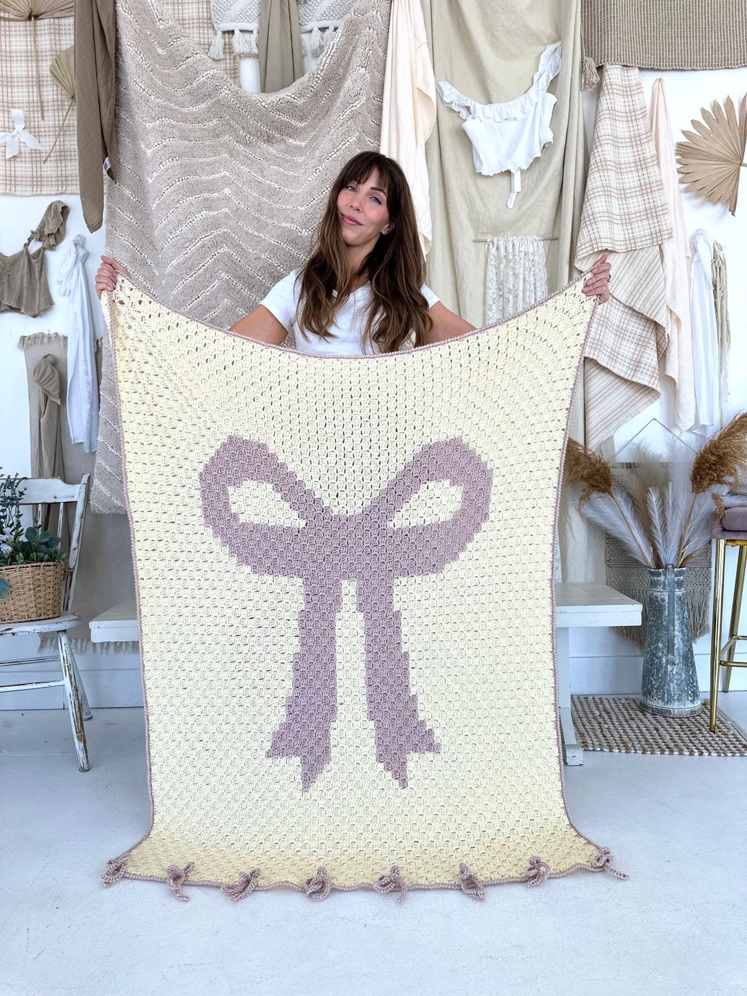 The Clara Throw PDF DIGITAL DOWNLOAD Crochet Pattern, Cute Bow C2C ...