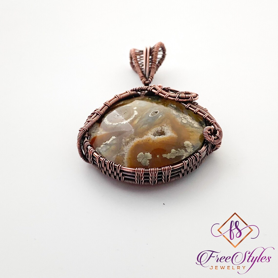 Copper Wire Wrapped Red Marcasite Pendant Wire Woven Stone | Etsy