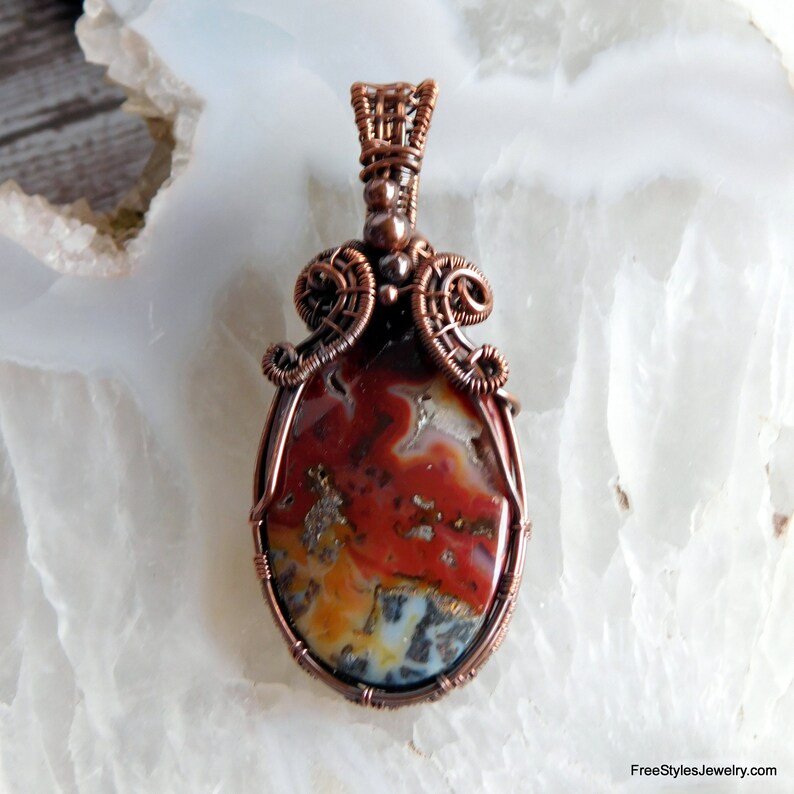Copper Wire Wrapped Red Marcasite Pendant Wire Woven Stone - Etsy