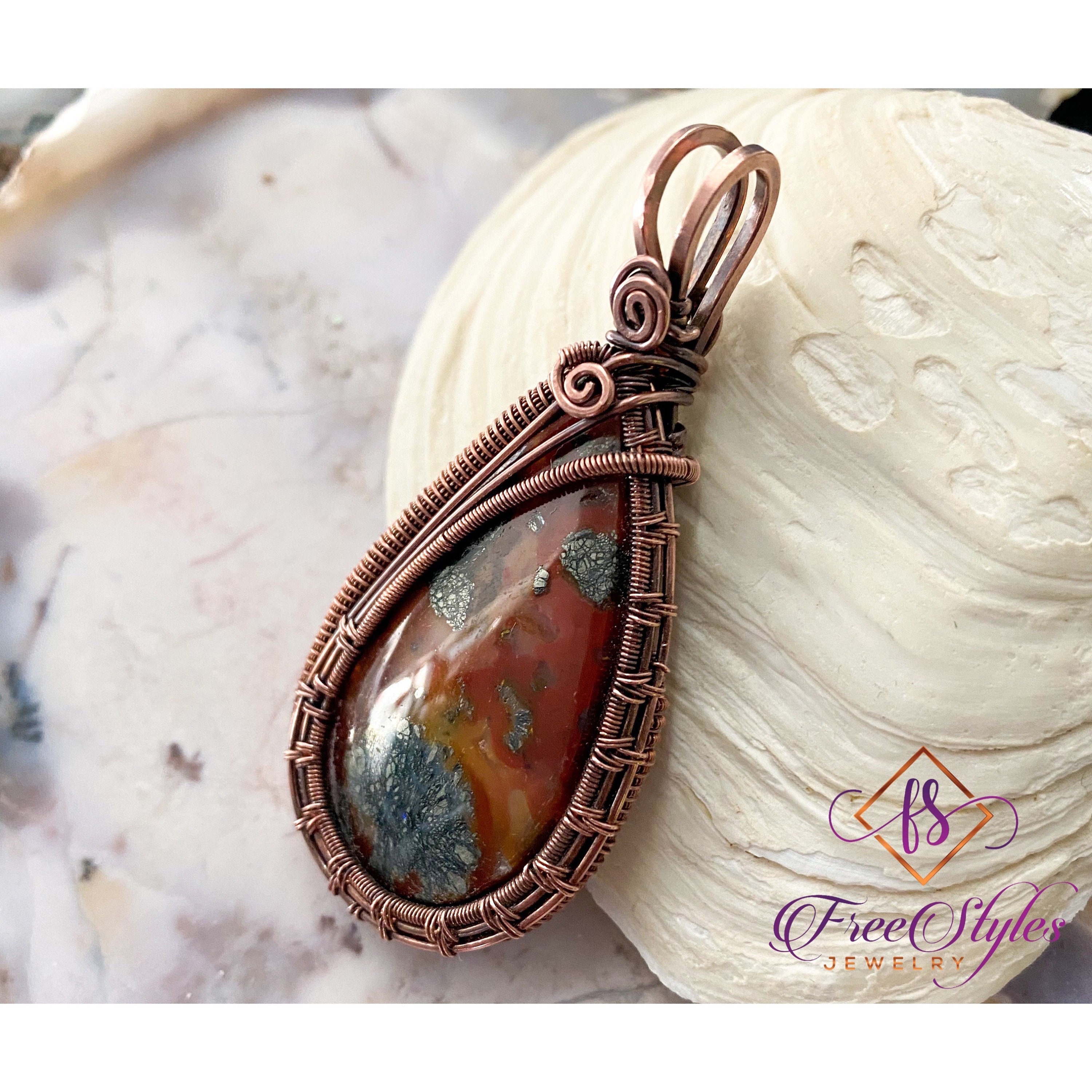 Copper Wire Wrapped Red Marcasite Pendant Wire Woven Stone | Etsy