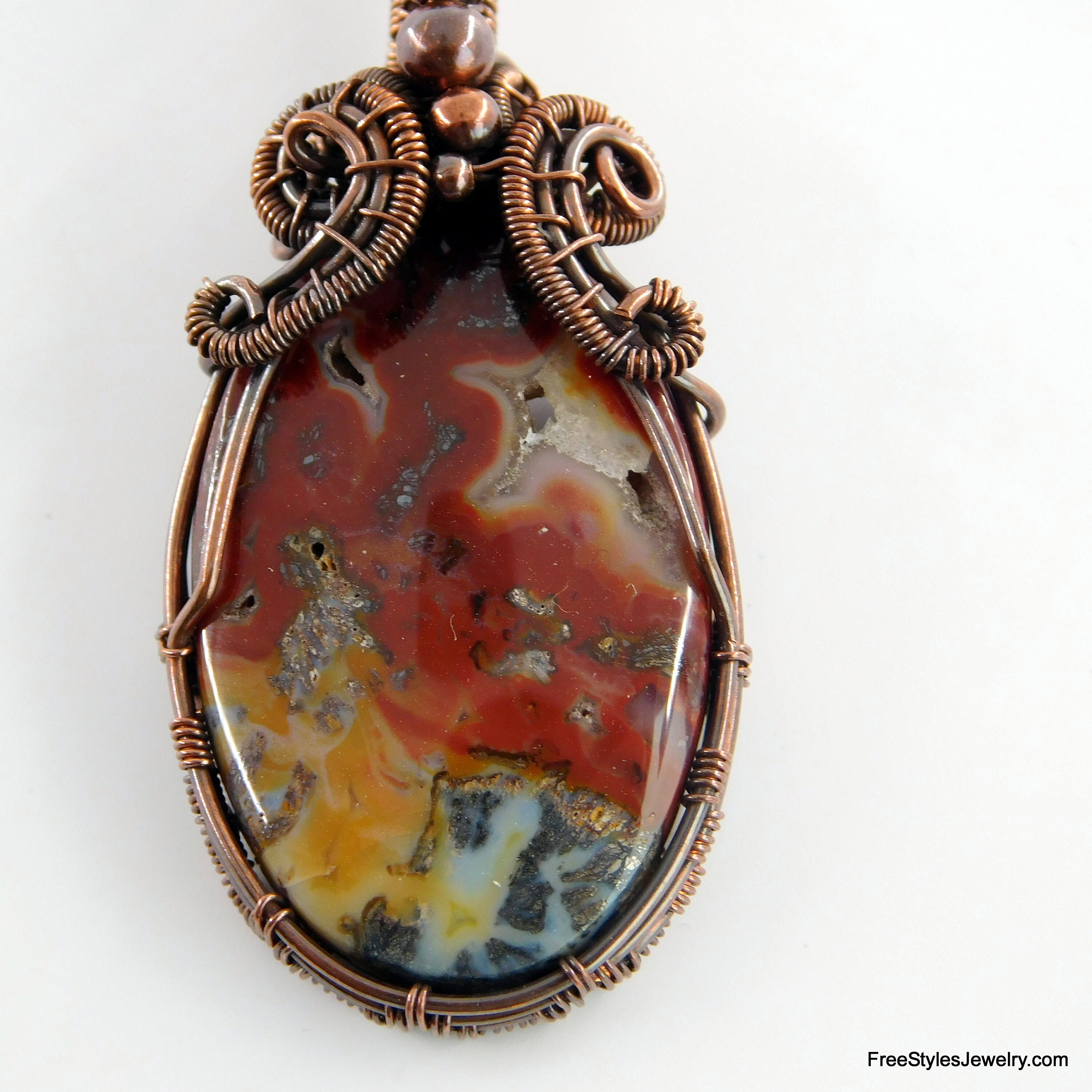 Copper Wire Wrapped Red Marcasite Pendant Wire Woven Stone - Etsy
