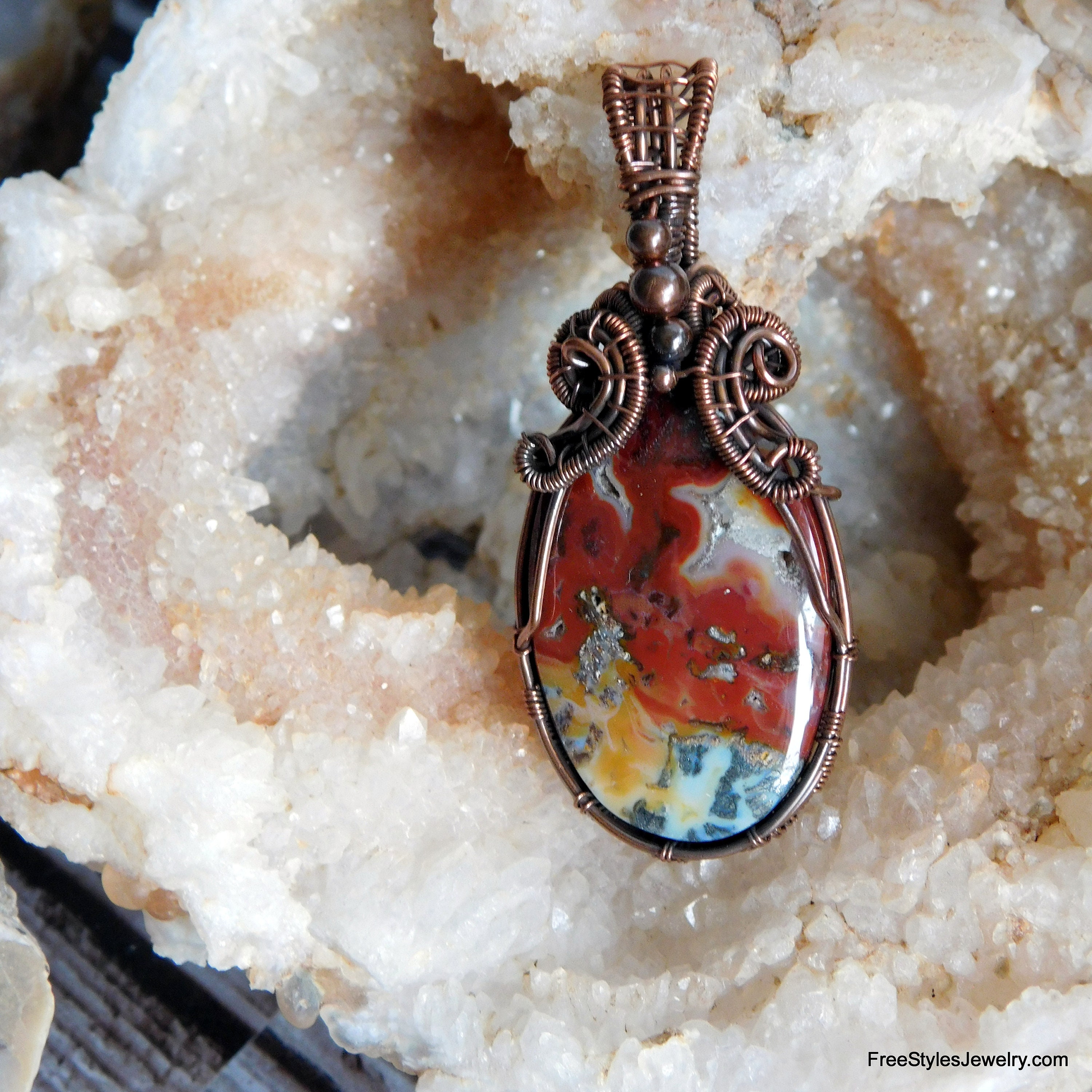 Copper Wire Wrapped Red Marcasite Pendant Wire Woven Stone - Etsy