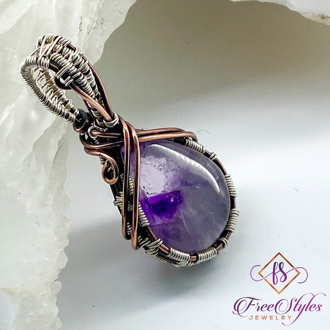 Copper and Silver Wire Wrapped Amethyst Pendant, February Birthstone ...