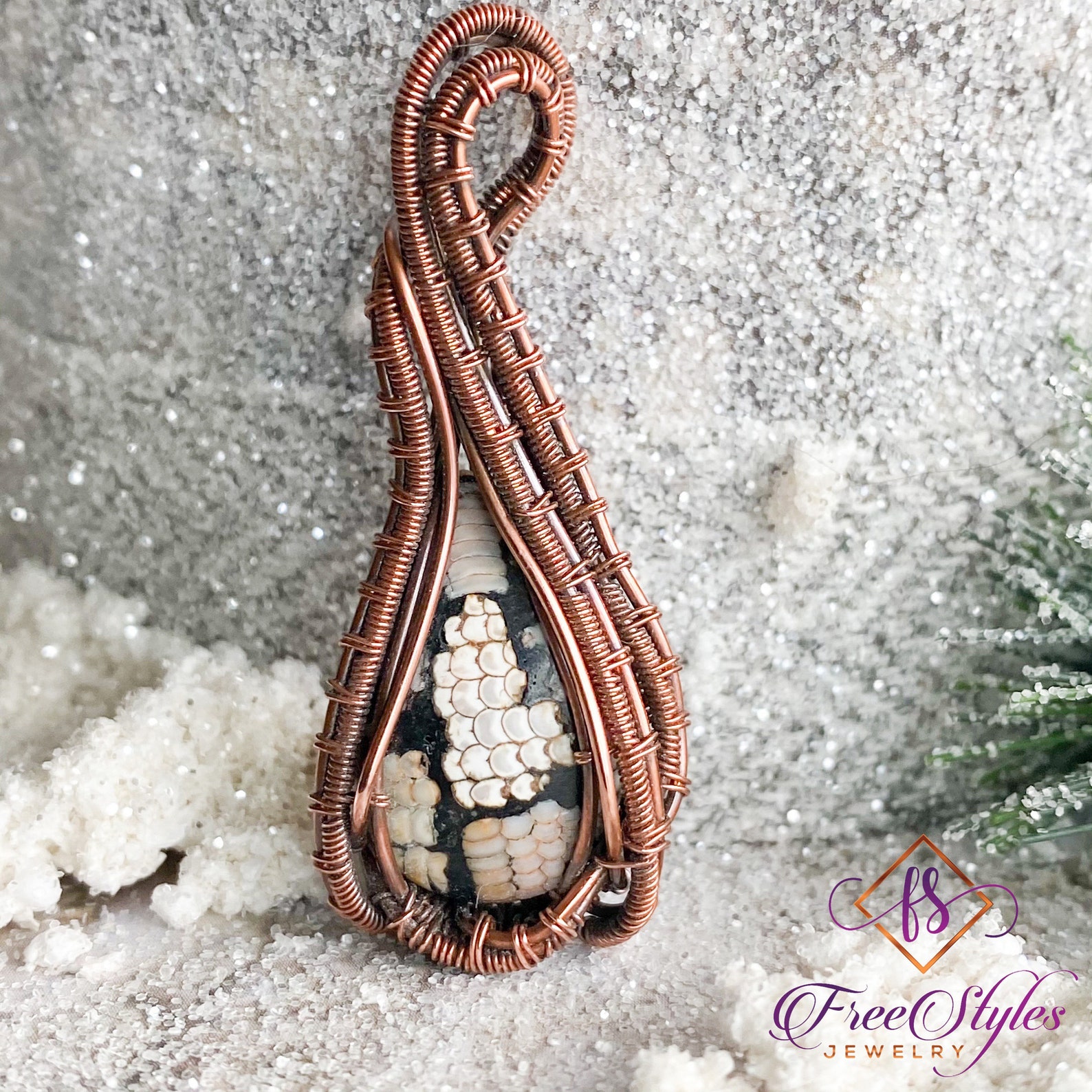 Wire Wrapped Snakeskin Agate Pendant Copper Snakeskin Agate | Etsy