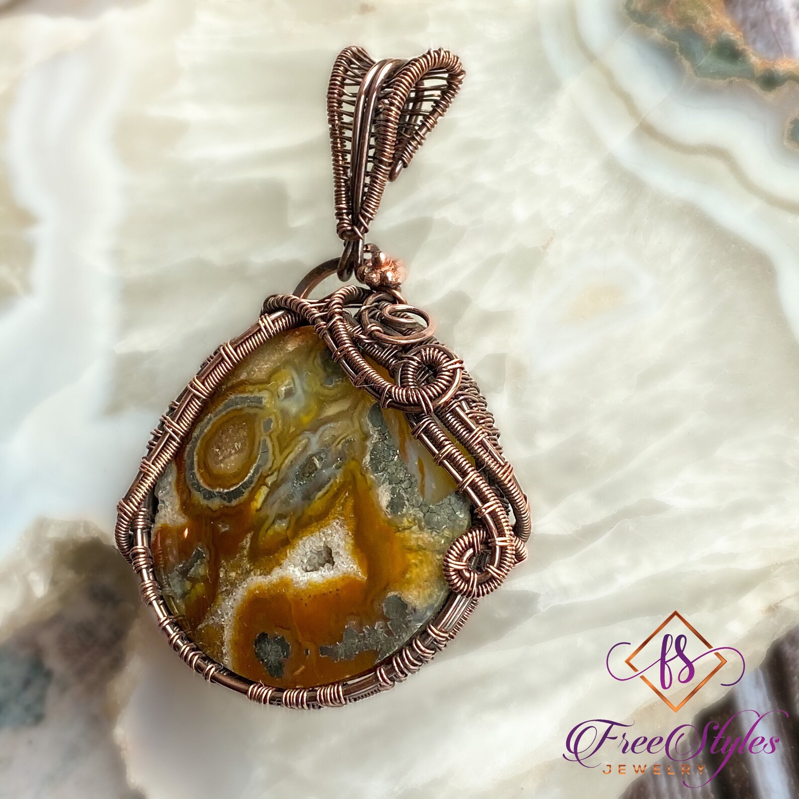 Copper Wire Wrapped Red Marcasite Pendant Wire Woven Stone | Etsy